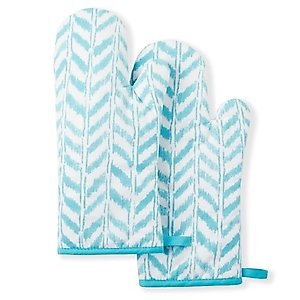 Tommy Bahama Maui Herringbone Oven Mitt 2-Pack Set, Aqua Blue, 7"x14"