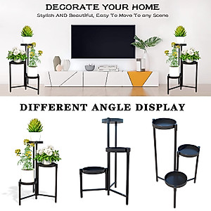 3 Tier Great tube Plant Stand Indoor Outdoor Black Metal Flower Holder for Multiple Pots Tall Corner Plant Shelf Rack Tiered Planter Stands Iron Potted Shelves Vertical for Patio, Balcony, Garden