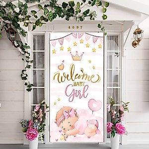 INNORU Welcome Baby Girl Door Banner Decor, Gender Reveal Party Decor, Baby Shower, Girl Theme Birthday Party Photo Booth Backdrop Background Supplies