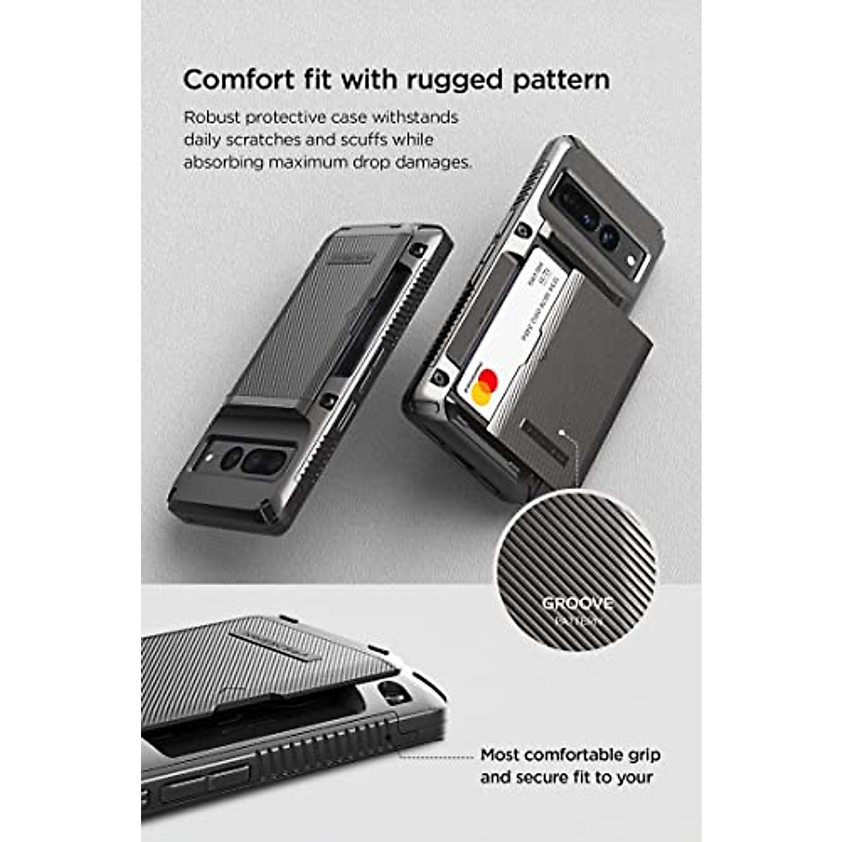 VRS DESIGN Damda Glide Pro Phone Case for Pixel 7 Pro, Sturdy Semi Auto Wallet [4 Cards] Case Compatible for Pixel 7 Pro Case (2022) (Groove Metal Black)