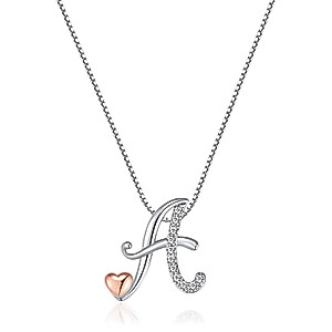 DISIMIE Silver Initial Name Necklaces for Women Girls, Letter Heart Pendant Necklace Aesthetic for Best Friend, Personalized Cute Chain Jewelry Birthday Anniversary Mother's Day Gift, Sterling