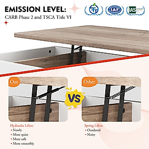 Meilocar Wood Coffee Table, Lift Top Coffee Table with Hidden Compartment, Coffee Table for Living Room Reception Room, 39.4in L, Ivory