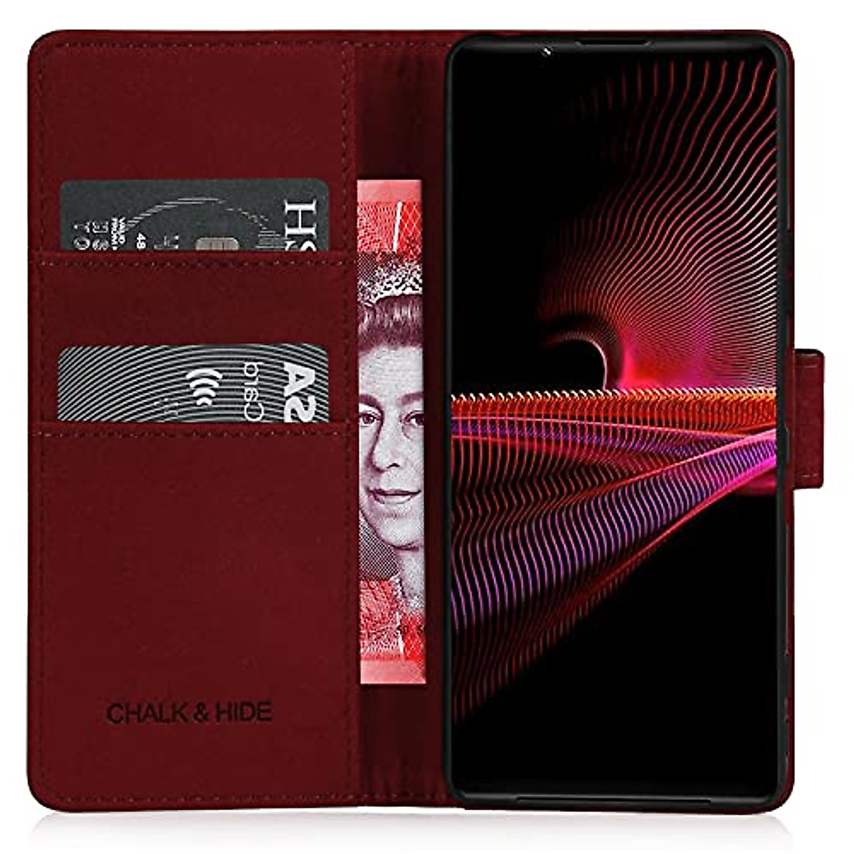 Chalk & Hide - Real Leather Book Wallet Case Cover for Sony Xperia 1 III (2021), Real Leather Design with Card Slot, Magnetic Closure and Built in Stand - Burgundy