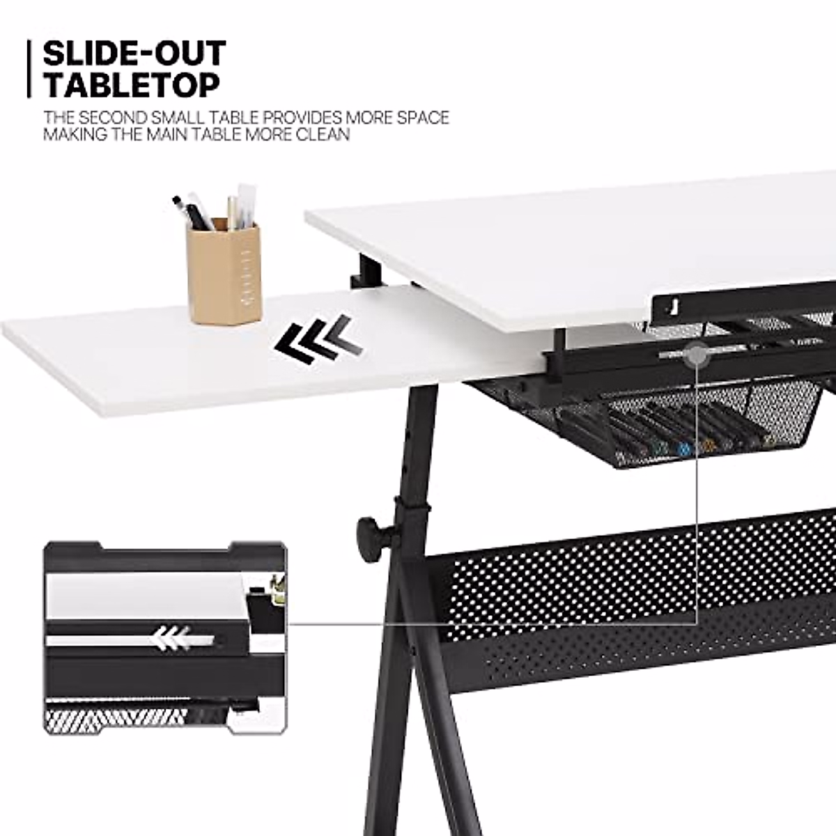 MoNiBloom Height-Adjustable Drafting Table, Tiltable Tabletop Drawing Table Adult Art Craft Work Station w/Stool for Reading Writing Painting, Homeschooling Desk for Children with 2 Storage Drawers