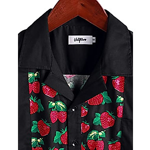VATPAVE Mens Hawaiian Boling Shirt Casual Button Down Short Sleeve Summer Shirts X-Large Black Strawberry Aloha Shirt