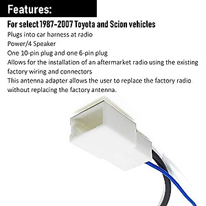 Bestycar Vehicle Radio Wiring Harness and Radio Antenna Adapter for Toyota Subaru Scion Lexus 1984-2017 Aftermarket Stereo Power/Speaker Connector 87-Up Power 4 Speaker