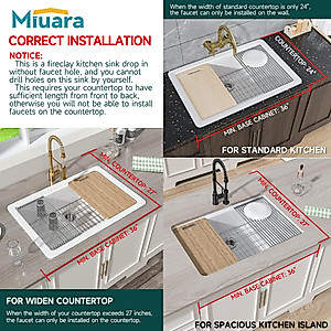 Miuara White Workstation Kitchen Sink 33 Inch - Large Undermount Kitchen Sink 33"x22", 9" Deep White Kitchen Sink Drop In, Single Bowl Topmount Fireclay Sink for Kitchen, with 4 Custom Accessories