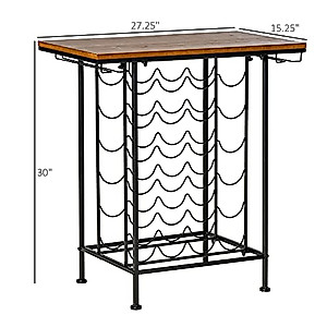 HOMCOM 24-Bottle Industrial Modern Wine Rack Table, Freestanding 6 Tier Wine Bottle Organizer with Glass Stemware Holder, Natural/Black