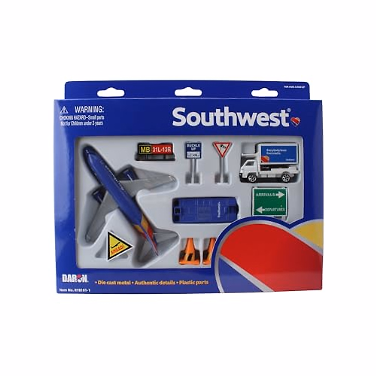 Daron Southwest Airlines Airport Playset with Die-Cast Metal Model Airplane with Plastic Parts, Cars and Transportation Toys for Kids Ages 3+