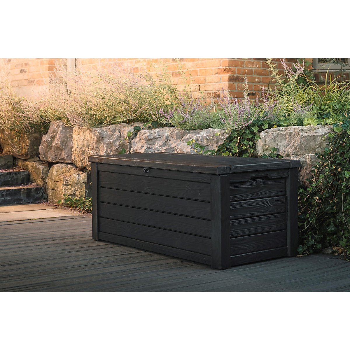 Keter Westwood 150 Gallon Plastic Outdoor Furniture Storage Deck Box, Dark Gray