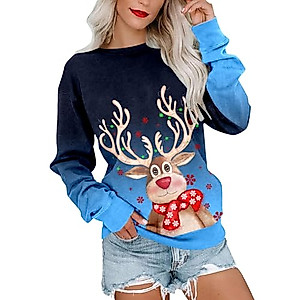 Christmas Shirt Western Womens Shirts Party Tops Blouse top 2023 Fashion Clothes Tunic Sweatshirt Silk Casual Trendy Football Sweatshirts for Women Jackets for Women Snowflake Reindeer