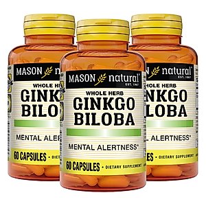 MASON NATURAL Ginkgo Biloba, 3 Month Supply, Helps to Improve Mental Alertness & Support Optimal Brain Function, 60 Capsules (3 Pack)