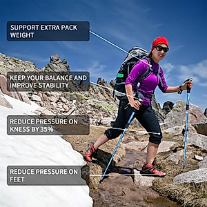 Esup Trekking Poles for Hiking Collapsible Aluminum Alloy 7075 Hiking Poles 2pc Pack Adjustable Quick Lock for Camping, Hiking, Outdoor(Blue)