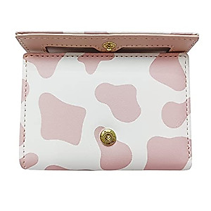 MOZXIRZ Women Girls Wallet Cute Cow Print Tri-Fold Wallet PU Leather Purse Slim Small Short Wallet Cartoon Trifold Cash Card Holder Bag (Pink Cow)