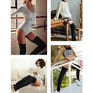 v28 Women Girls Thigh High Neon Ribbed Long 80s 90s Party Skating Leg Warmers (One Size, Hole86 -Black)