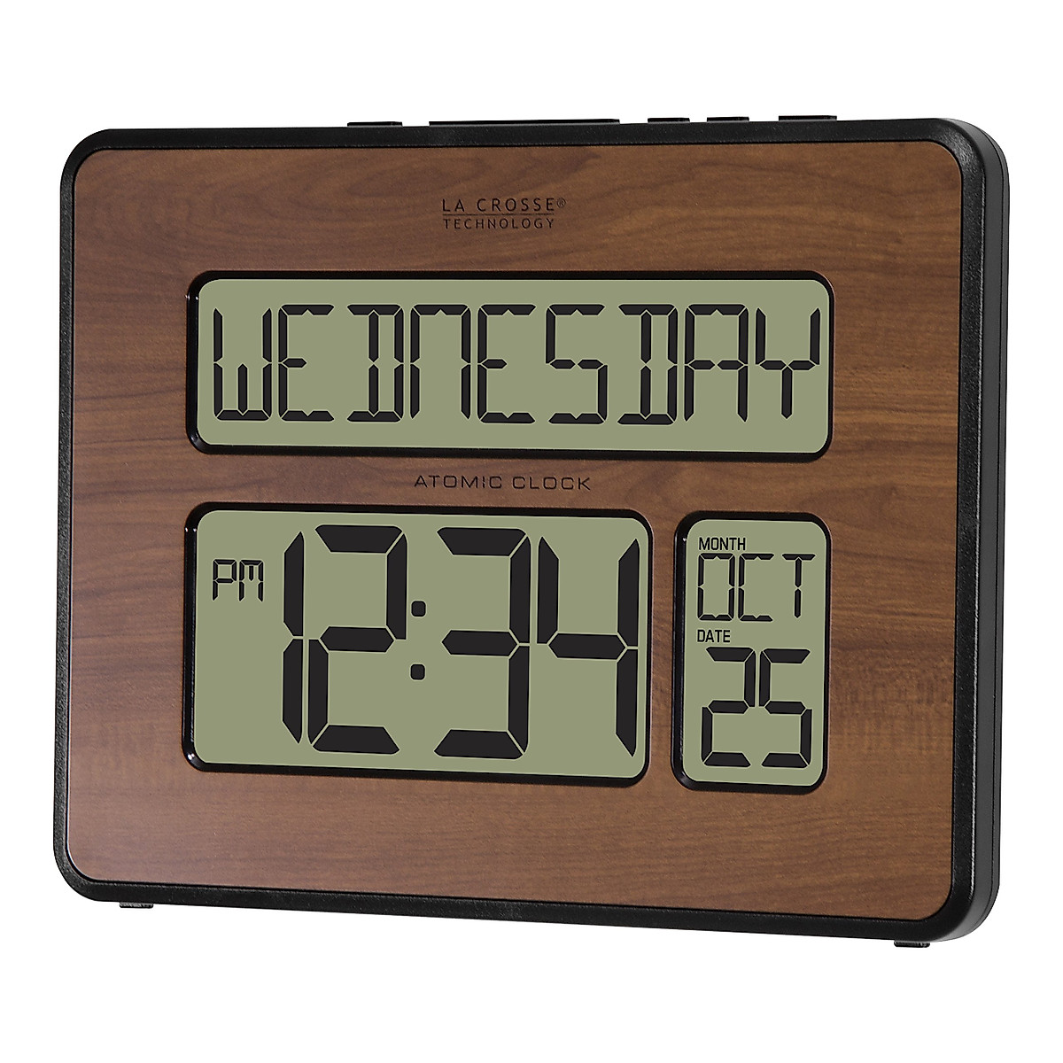 La Crosse Technology 513-1419-WA-INT Atomic Large Full Digital Calendar Clock, Walnut, 9.84"L x 1.14"W x 7.48"H