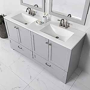 Spring Mill Emlyn Double Bathroom Vanity with 2 Cabinets, 2 Drawers, and White Sink Top, ‎18.75" D x 60.25" W x 32.89" H, Pearl Gray