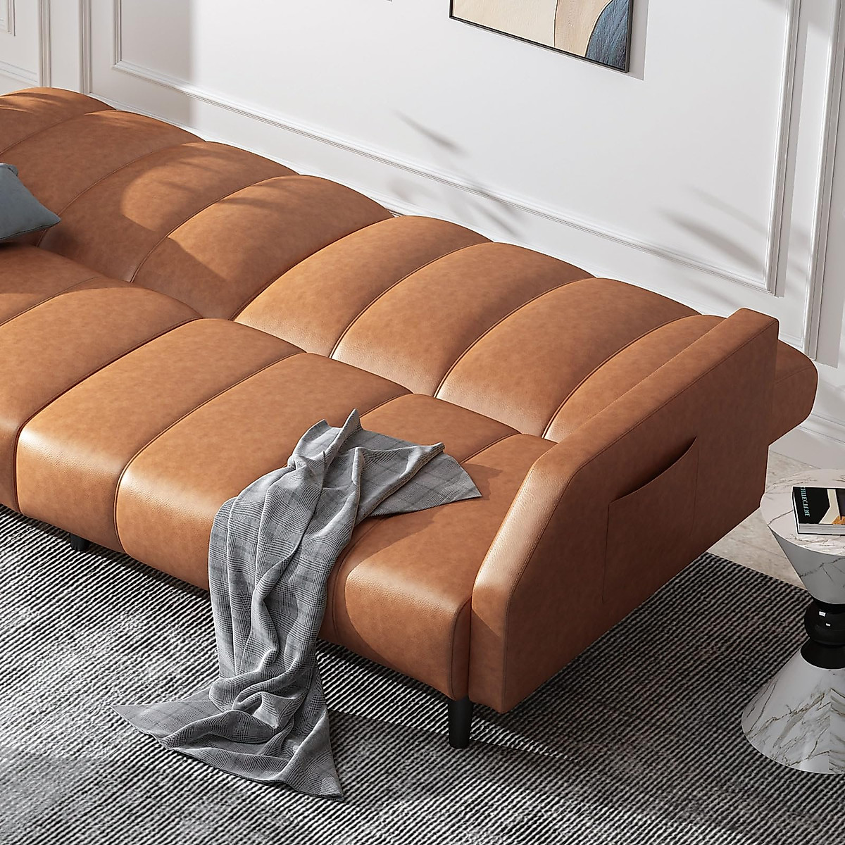 Fadware 78'' Futon Sofa Bed Couch, 2 Seater Faux Leather Futon Sleeper Couches with Adjustable Sofa Backrest, Convertible Loveseat Sofa Bed for Living Room, Bedroom, Office, Loft, Brown