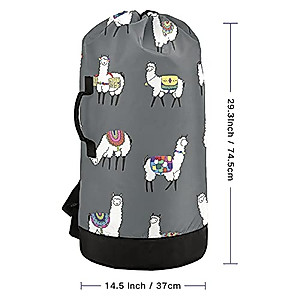 xigua Llama Laundry Backpack with Shoulder Straps Portable Drawstring Closure Nylon Laundry Hamper Bag for College, Laundromat, Apartment