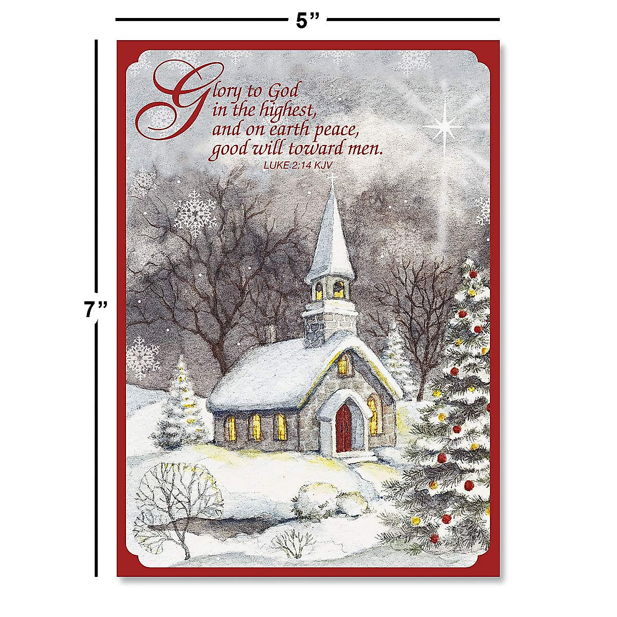 Current Snowy Church Personalized Christmas Greeting Cards Set - Set of 18 Large 5 x 7-Inch Folded Cards, Themed Religious Holiday Card Value Pack, Add Names or Text, Envelopes Included