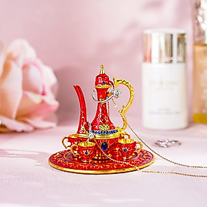 YU FENG Moroccan Teapot Set Jewelry Trinket Box Hinged Hand Painted Enamel Treasured Trinkets Collectable Jewellery Box Ring Holder For Home Decor Gift,3inch