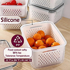 5 PCs Fruit Storage Containers for Fridge, Leakage Proof Fruit Storage Containers with Removable Colanders, Fruit Containers for Fridge with Lid, BPA-Free Produce Containers for Fridge