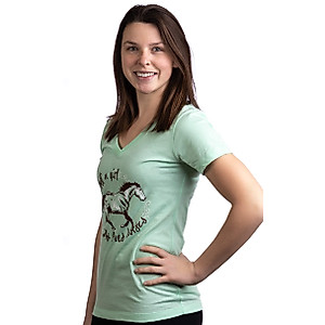 Ann Arbor T-shirt Co. Just a Girl who Loves Horses | Cute Girl Riding Rider V-Neck T-Shirt for Women-(Vneck,M) Mint