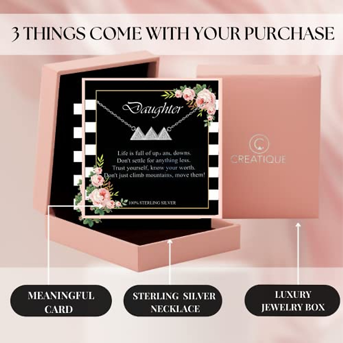 Daughter Necklace for Valentine's Day - Move Mountains, Sterling Silver 925 - Daughter Gifts from Mom or Dad, Necklace for Daughter, Birthday Gift, Graduation Gifts, Mother Daughter Jewelry Gift