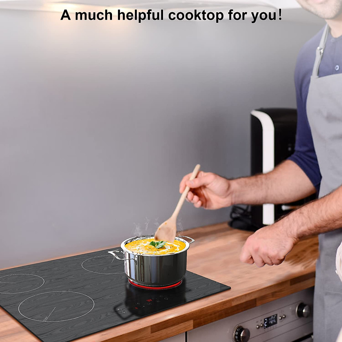 Karinear Electric Cooktop 24 Inch, 4 Burners Built-in Electric StoveTop with Wooden Patterned Surface, Ceramic Cooktop with Child Lock, Timer, Residual Heat Indicator,220-240v Hard Wired,No Plug(LH06)