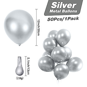 oditton Silver Balloons, 50PCS Birthday Balloons, Radiant Finish Balloons, 12inch(30cm) 100% Latex Helium Balloons, Exciting Party Graduation Baby Shower Wedding Holiday Balloon Decoration