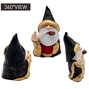 Hefaxi Funny Garden Gnome Statue,Middle Finger Smoking Wizard Gnome,Cool Old Wizard Christmas Man with White Beard,6.3inch Naughty Garden Sculpture Decoration