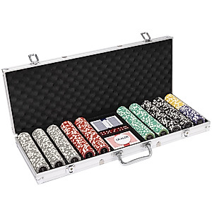 Brybelly 500-Count Eclipse Poker Chip Set & Padded Aluminum Case – Heavyweight 14g Clay Composite Chips with Case & Playing Cards + Dealer Button - Poker, Texas Hold 'em, Casino Game Night