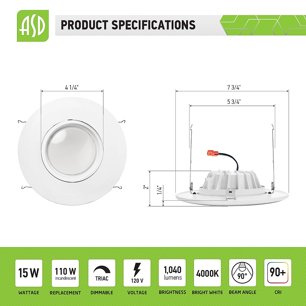 ASD 6 Gimbal Retrofit LED Can Recessed Light 4000K Bright White 15W 120V 1050Lm Dimmable Ceiling Downlights for Flat CRI 90, 6" Retrofit Recessed Eyeball Lighting Replacement, ETL, 12 Pack