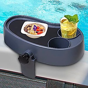 Treerit Hot Tub Table, Adjustable Hot Tub Tray with 2 Cup Holder, Hot Tub Accessories, Stable, Heavy-Duty, Nonslip Hot Tub Drink Holder for Aboveground Bathtub, Spa with Wall Thickness Of 2'' to 7.5''