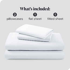 Bare Home Flannel Sheet Set 100% Cotton, Velvety Soft Heavyweight - Double Brushed Flannel - Deep Pocket (Queen, White)