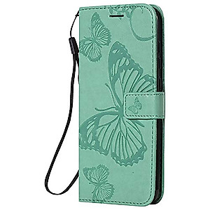 Asdsinfor Compatible with Redmi Note 9 Case Wallet Case Credit Cards Slot with Stand for PU Leather Shockproof Flip Magnetic Compatible with Xiaomi Redmi Note 9/Redmi 10X 4G Big Butterfly Green KT