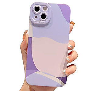 YKCZL Compatible with iPhone 13 Mini Case 5.4 Inch, Cute Painted Art Full Camera Lens Protective Slim Soft Shockproof Phone Case for Women Girl-Purple