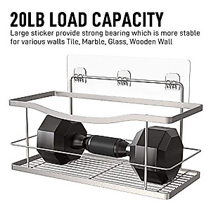 GeekDigg Shower Caddy, Shower Organizer with Soap Holder 3 Pack, Wall Mounted Stainless Steel Rustproof Drill-Free Self Adhesive Shower Shelves with Hooks for Bathroom & Kitchen (Silver)