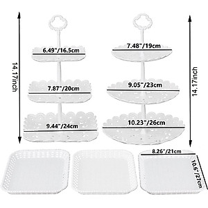 Set of 5 Dessert Stand Set, 3 Tiers White Plastic Cupcake Stand Holder & Rectangle Plastic Party Serving Trays/Platters for Wedding Birthday Baby Shower Tea Party Buffet (Rectangular)