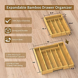 GAOLINE Bamboo Kitchen Drawer Organizer, Expandable Adjustable Silverware Drawer Organizer with 4 Adjustable Boards, Utensil Holder Cutlery Tray for Flatware, Silverware, Kitchen Utensil