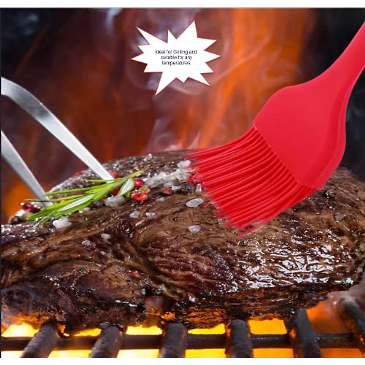 SILCONY 8.4" Silicone Pastry Basting Brushes Heat Resistant BPA Free for BBQ Grill Barbecue & Kitchen Baking Cooking Marinating Spreading Oil Brushes Soft Bristles Long Handle (4, 4Pcs 8.4 Inches)