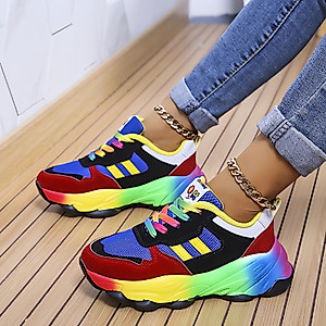 MEWALI Women Colorful Walking Sneakers Lace Up Non-Slip Heighten Orthopedic Arch Platform Thick Sole Chunky Workout Shoes