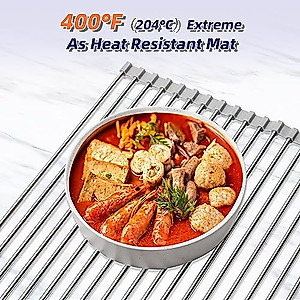 cenivi Roll up Dish Drying Rack, 18.5'' L x 15.7'' W Stainless Steel Dish Rack, Large Foldable Dish Drying Rack for Kitchen, Air-Drying Tool for Knives, Forks, Dishes