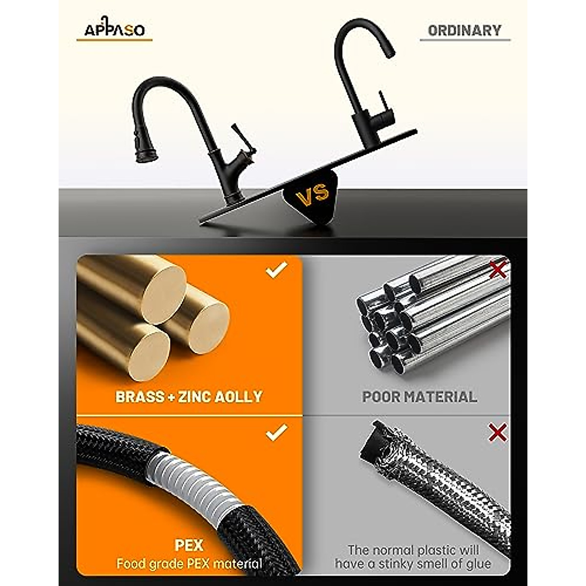 APPASO Kitchen Faucet with Pull Down Sprayer, Oil Rubbed Bronze Single-Handle High Arc Single Hole Pull Out Kitchen Sink Faucets with Escutcheon