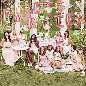 Mity rain Tea Party Decorations - LET'S PAR TEA Aluminum Foil Balloons/Teapots Teacups Tea Party Banner/Floral Tea Party Hanging Decorations for Baby Shower Bridal Shower Girls Birthday Party Supplies