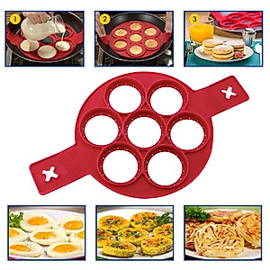 Flip Cooker Pancakes Mold - Silicone Pancake Molds 7 Circles Reusable Non Stick Egg Mold Ring pancake Maker - 2019 New Version