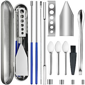 Artcome 15 PCS Versatile Capsule Filling Tool Kit for Pill Filler - Lab Scoops, Powder Pan, Herb Tamper and Capsule Holder - Ideal Tools for Medication and Supplements - All Sizes 000 00 0 1 2 3 4 5
