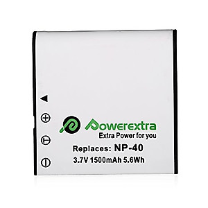 Powerextra 2 x NP-40 Battery and Charger Compatible with Casio NP-40, Casio Exilim EX-Z600, EX-Z750, EX-Z1000, EX-Z1050, EX-Z1080, EX-Z1200, Kodak AZ421(Free Car Charger Available)