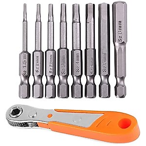 Impact Driver Allen Bits Set Hex Head Bit Long Alan Wrench Key Power Drill 1/4” Quick Change Release Connect Metric t Handle Hecs Drive For Furniture Assembly Tool Kit Screw Driving Bits + Hex Ratchet