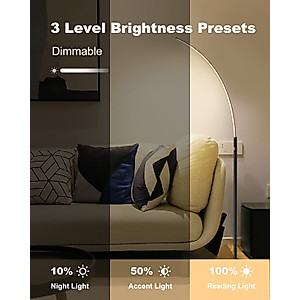 TACAHE Arc Corner Floor Lamp - 3000K Warm White & 3 Brightness Presets - Curved LED Accent Lamp with Touch Switch - 63" Modern Standing Lamp for Bedroom, Living Room - 12W - Black
